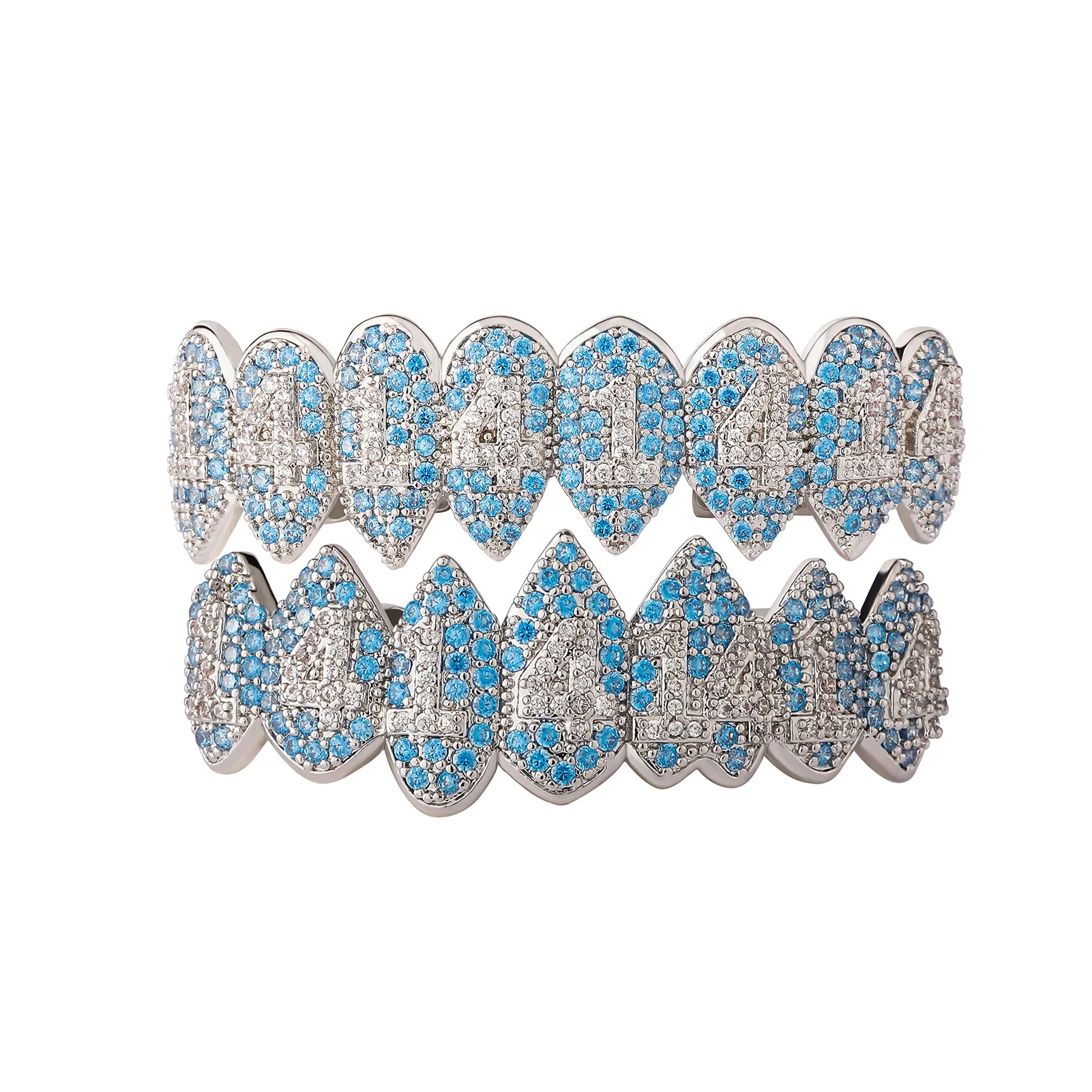 Mix Blue Color Full CZ Teeth Grillz Top & Bootom Dental Mouth Punk ...