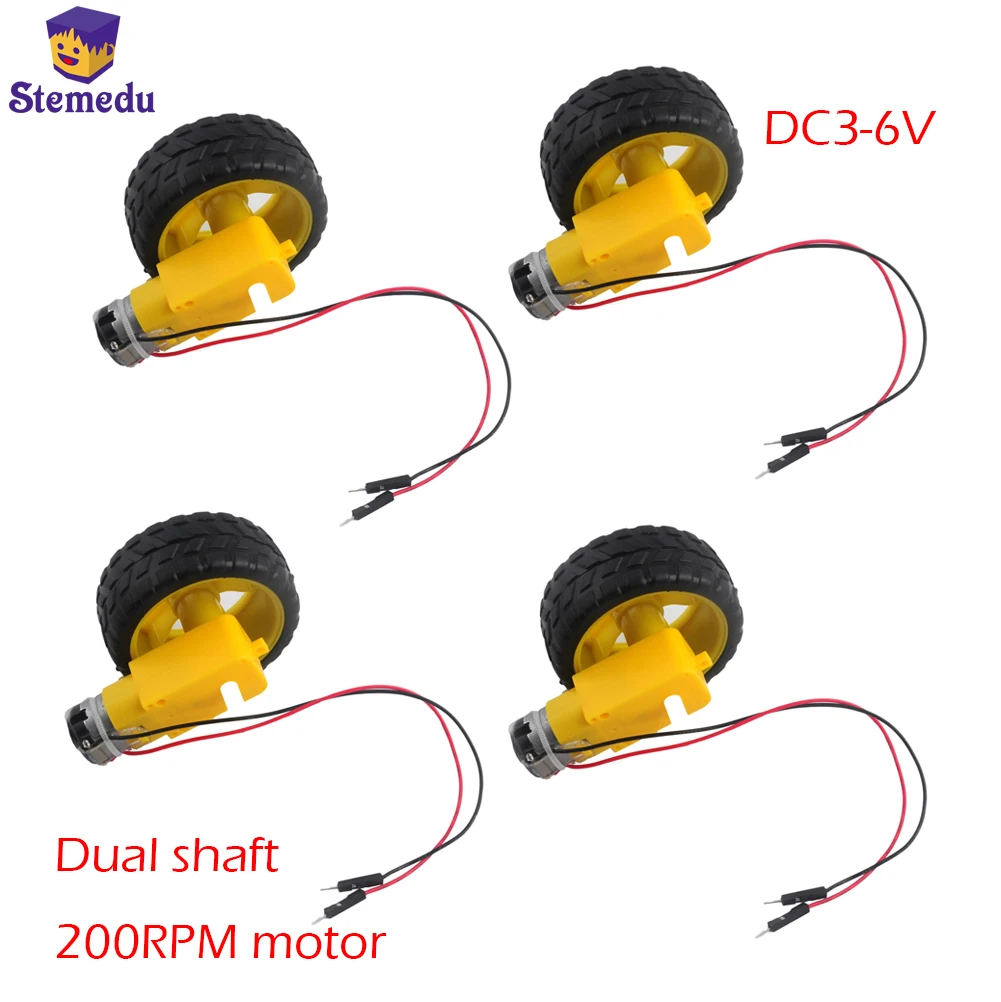 DC Gearbox TT Motors 4 Sets With Wheels - 3-6V Dual Shaft For Arduino ...