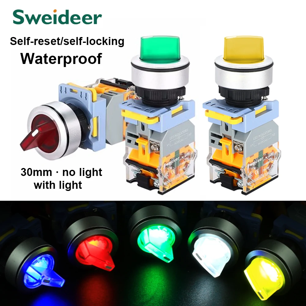 30MM-Bot-o-Rotary-Switch-com-LED-Travamento-Momentary-2NO-1NO1NC-2-3 ...
