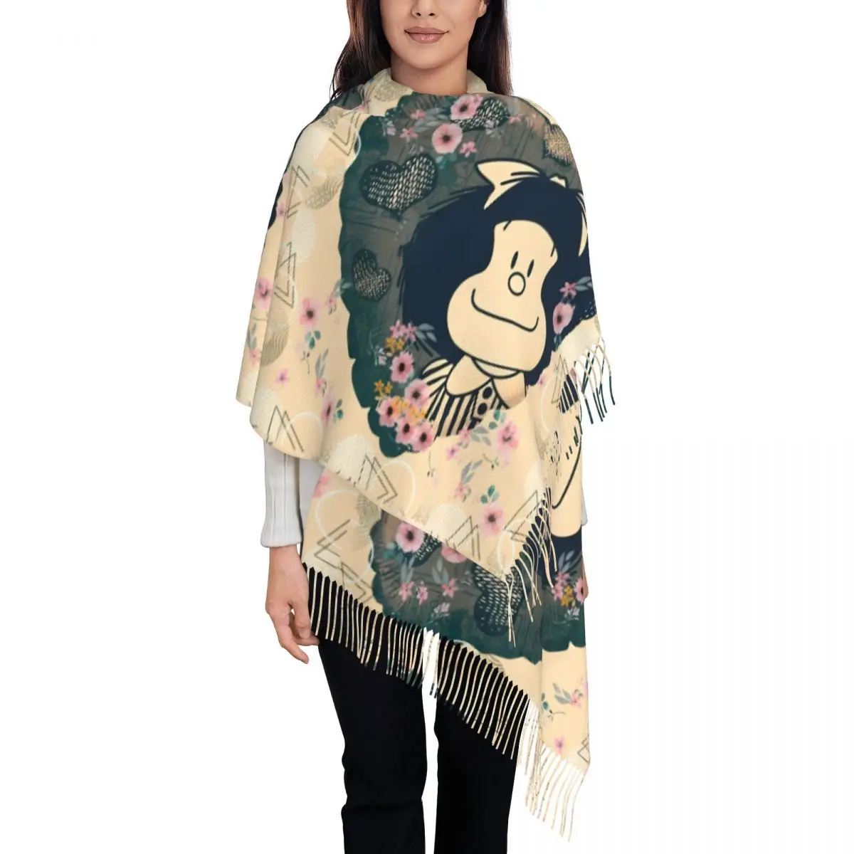 Mafalda-Comic-Scarf-with-Tassel-Custom-Printed-Keep-Warm-Shawl-Wraps ...