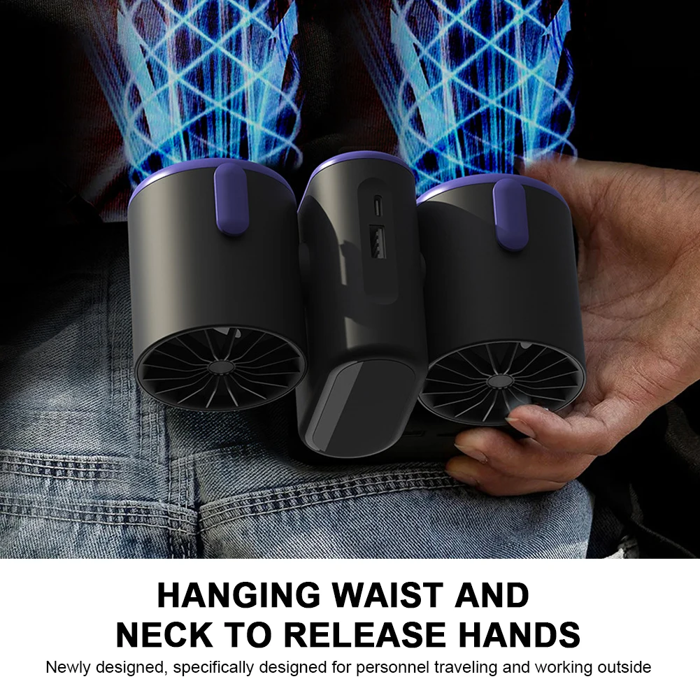 Outdoor-Dual-Head-Wearable-Waist-Fan-3-Speeds-Personal-USB-Rechargeable ...