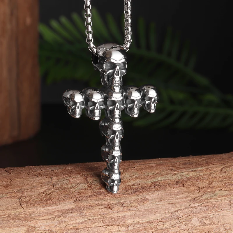 Vintage-Christian-Gothic-Full-Skull-Cross-Pendant-Necklace-Men-Women ...