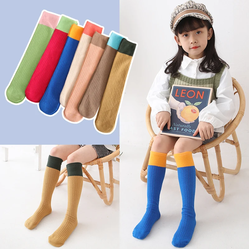 Boys-girls-color-matching-strip-long-socks-breathable-cotton-calf-socks ...