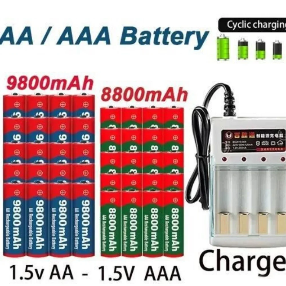 NEW 8800mAh/9800mAh Rechargeable Battery AA/AAA Alkalinity Battery 1.5V ...