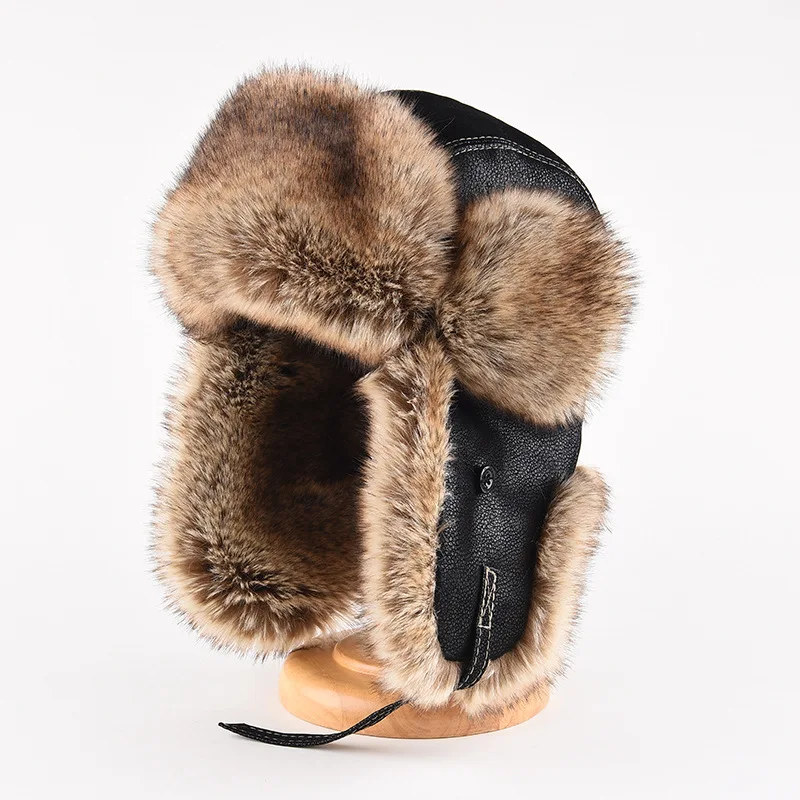 Winter-Ushanka-Hat-Men-Pilot-Aviator-Trapper-Hat-Faux-Fur-Leather-Snow ...