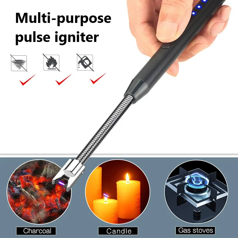 USB-Electric-Rechargeable-Long-Kitchen-Lighter-for-Stove-Windproof-LED ...