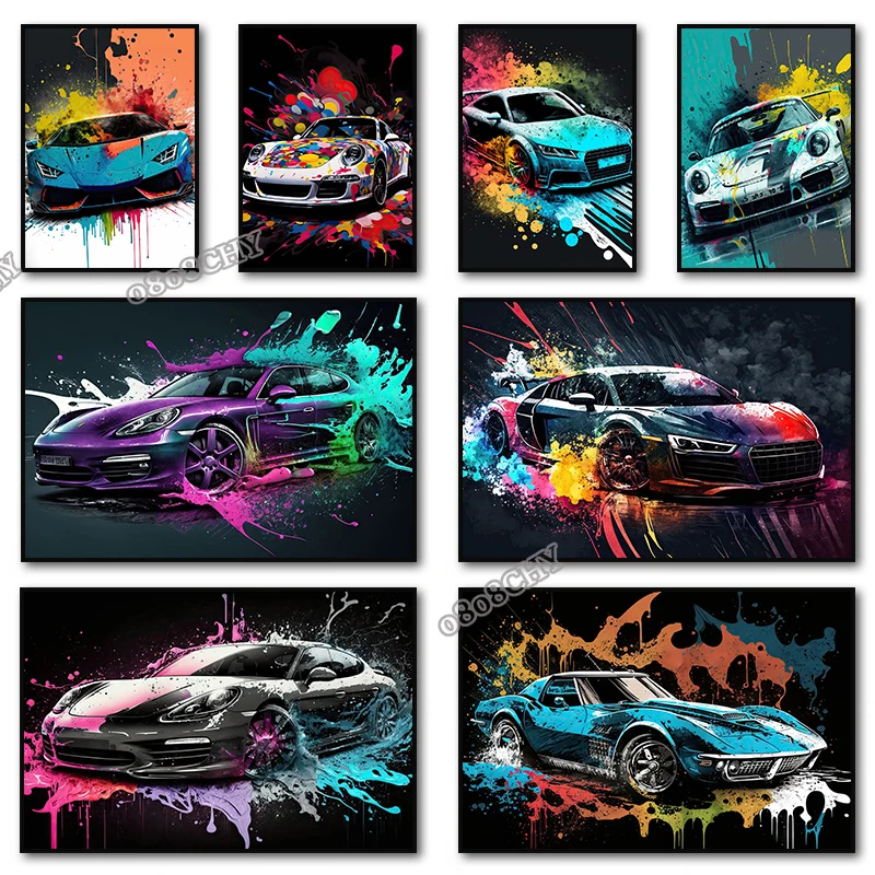 Abstract Colorful Art Vehicles Canvas Painting Cool Car Graffiti ...