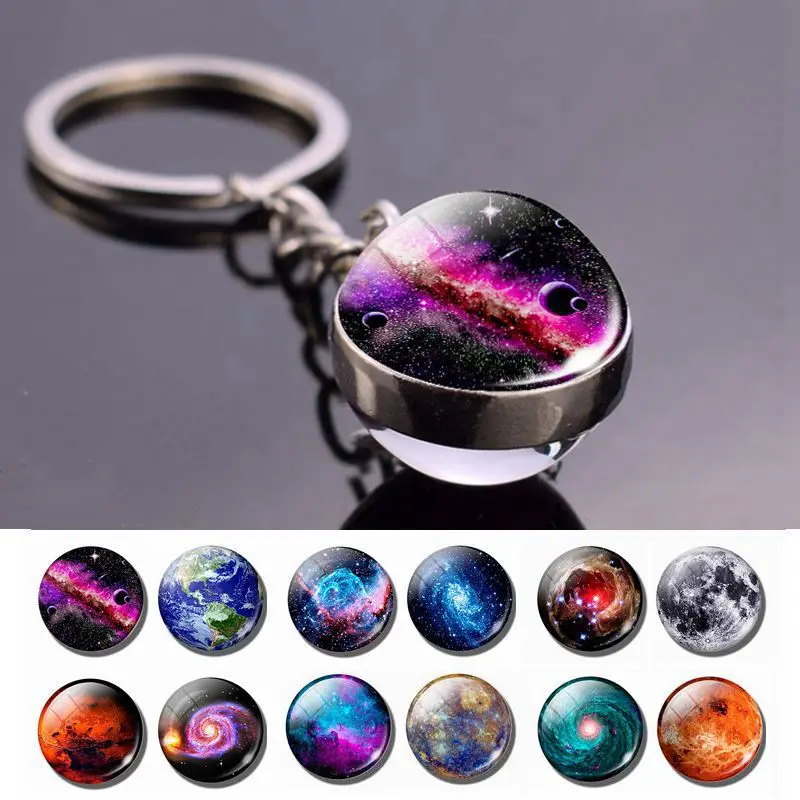 Galaxy Planet Keychain Trendy Solar System Art Picture Glass Ball Key ...