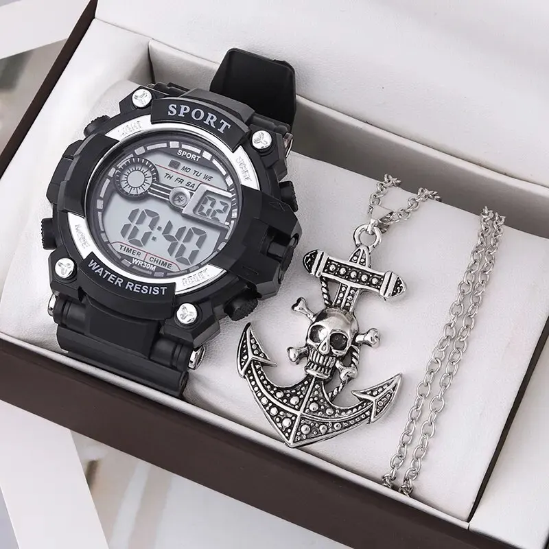 New Fashion Mens Watches Digital Electronic Sport Watches Mens Necklace ...