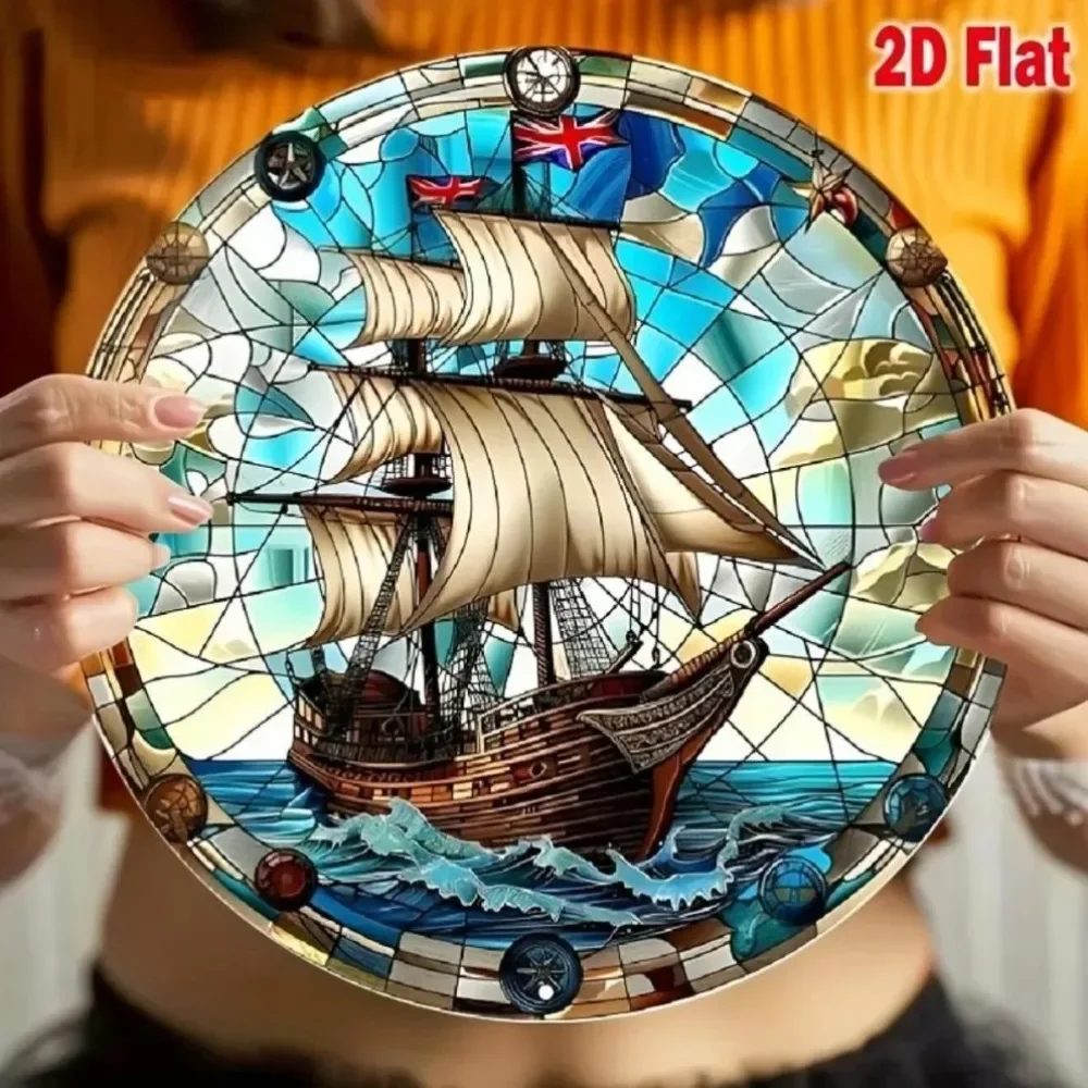 Pirate Ship Theme Tropical Nautical Art with Stained Glass Effect ...