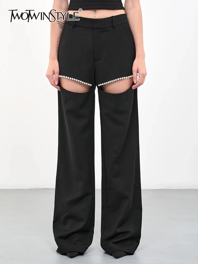 TWOTWINSTYLE-Patchwork-Diamonds-Pant-For-Women-High-Waist-Loose-Casual ...