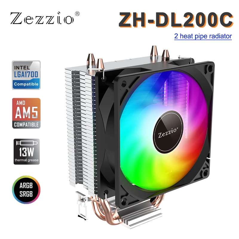 Zezzio ZH-DL200C CPU Cooler 2 Heatpipe Radiator Cooling Fan Intel ...