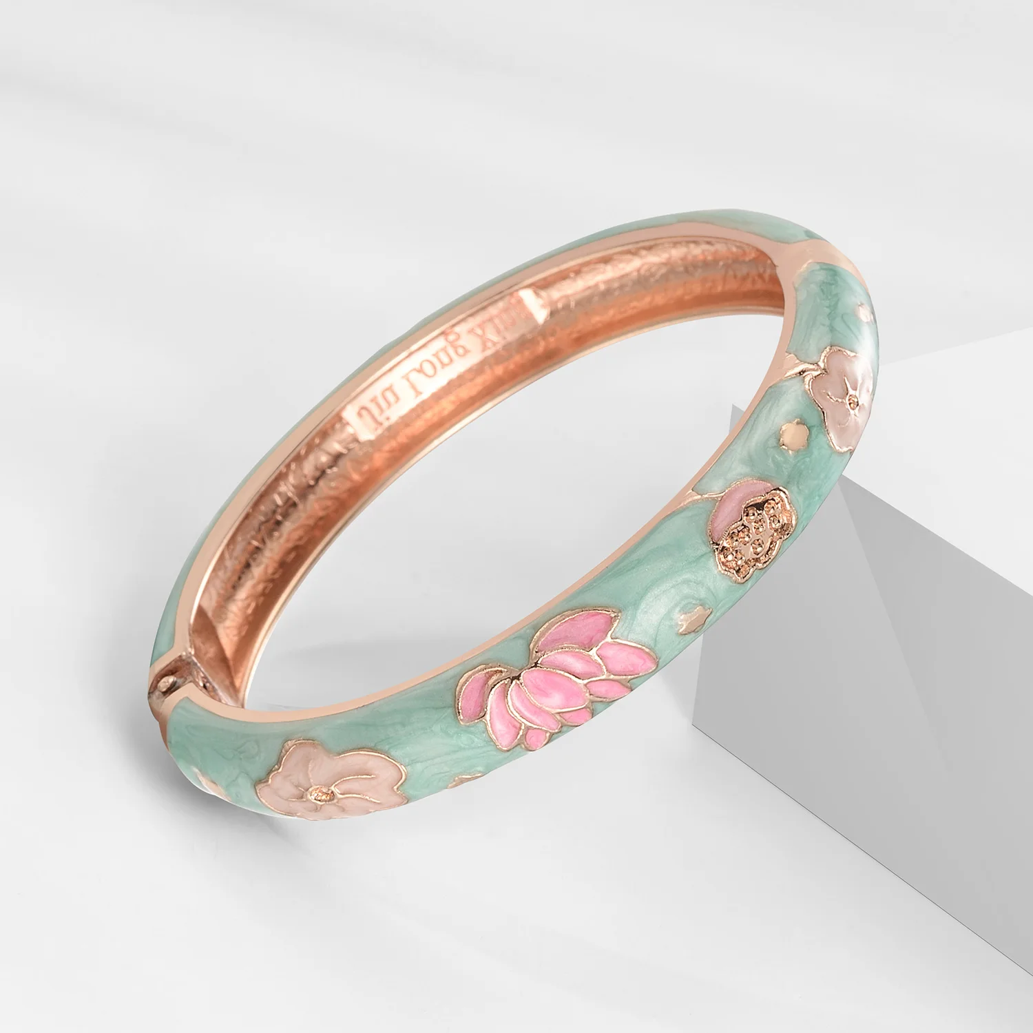 6 Colors Cloisonne Bangle For Women Bracelet On Hand Lotus Flower ...