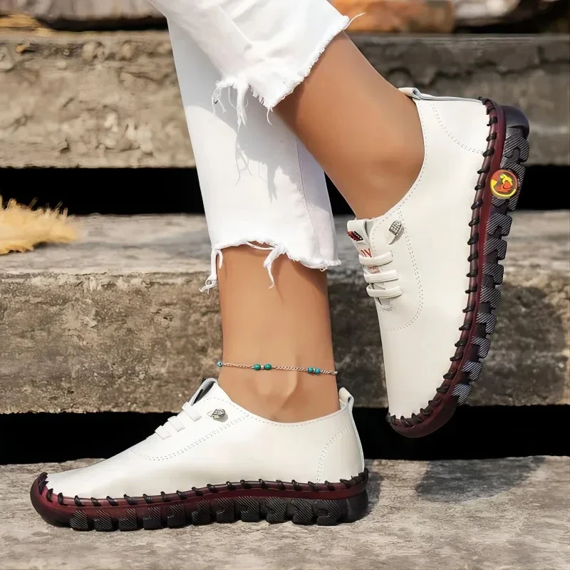 Summer Fashion Mum Shoes Handmade Soft Sole Stitching Leather Shoes ...