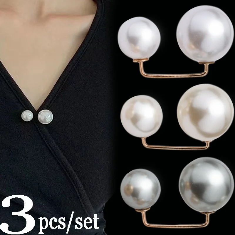Double Pearl Lady Brooch Suit Coat Jacket Cardigan Pin Buckle Simple ...