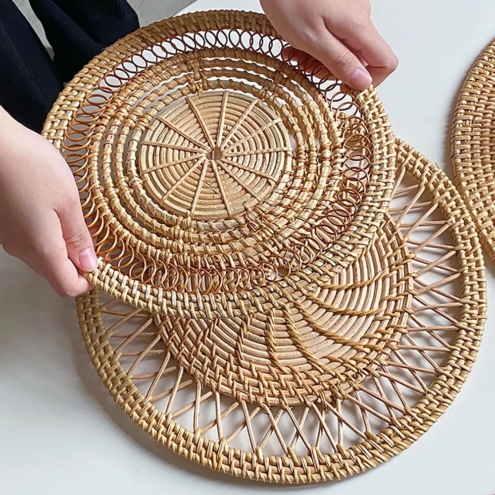 Rattan Wall Hanging Woven Plate Wall Decoration Boho Straw Rattan Round ...