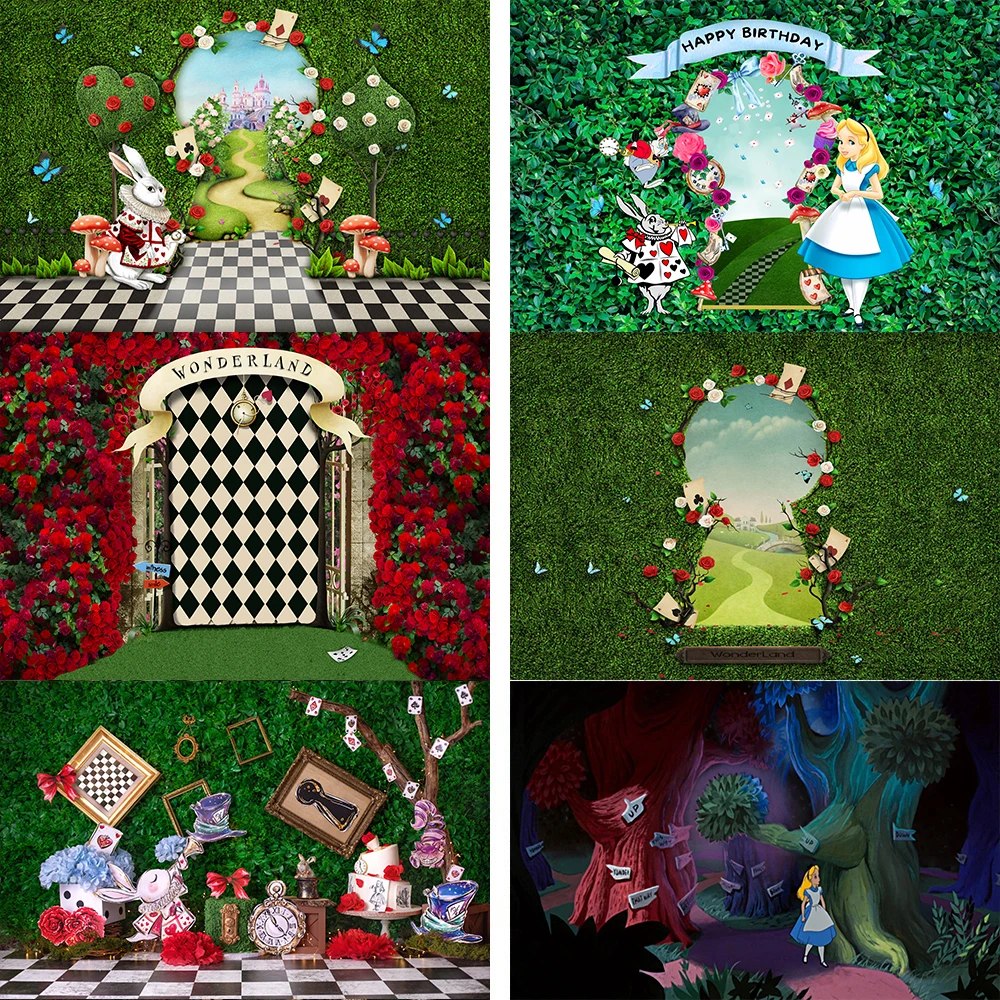 Cartoon-Alice-in-Wonderland-Backdrops-for-Kids-Birthday-Party-Decor ...