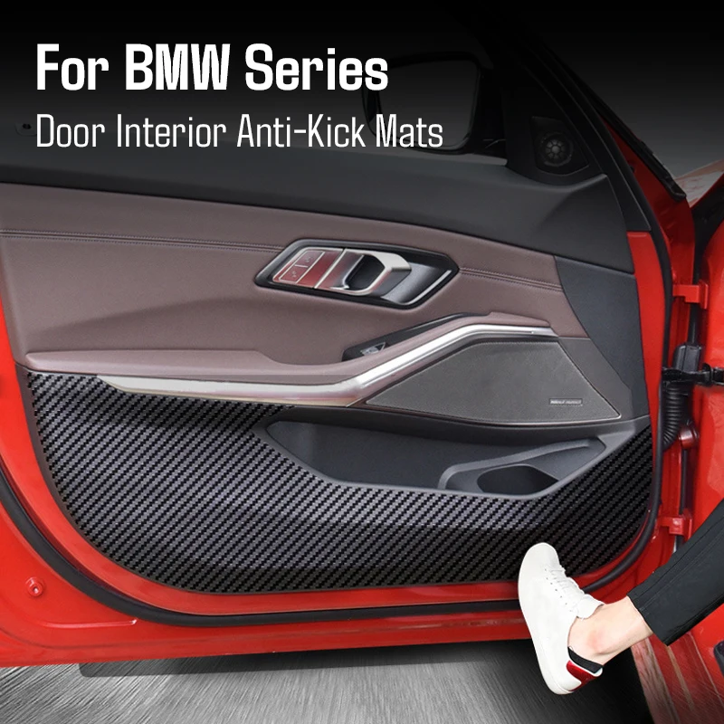 4Pcs Carbon fiber Car Door Anti-Kick Mat Pad For BMW 1/2/3/4/5/6/7 ...