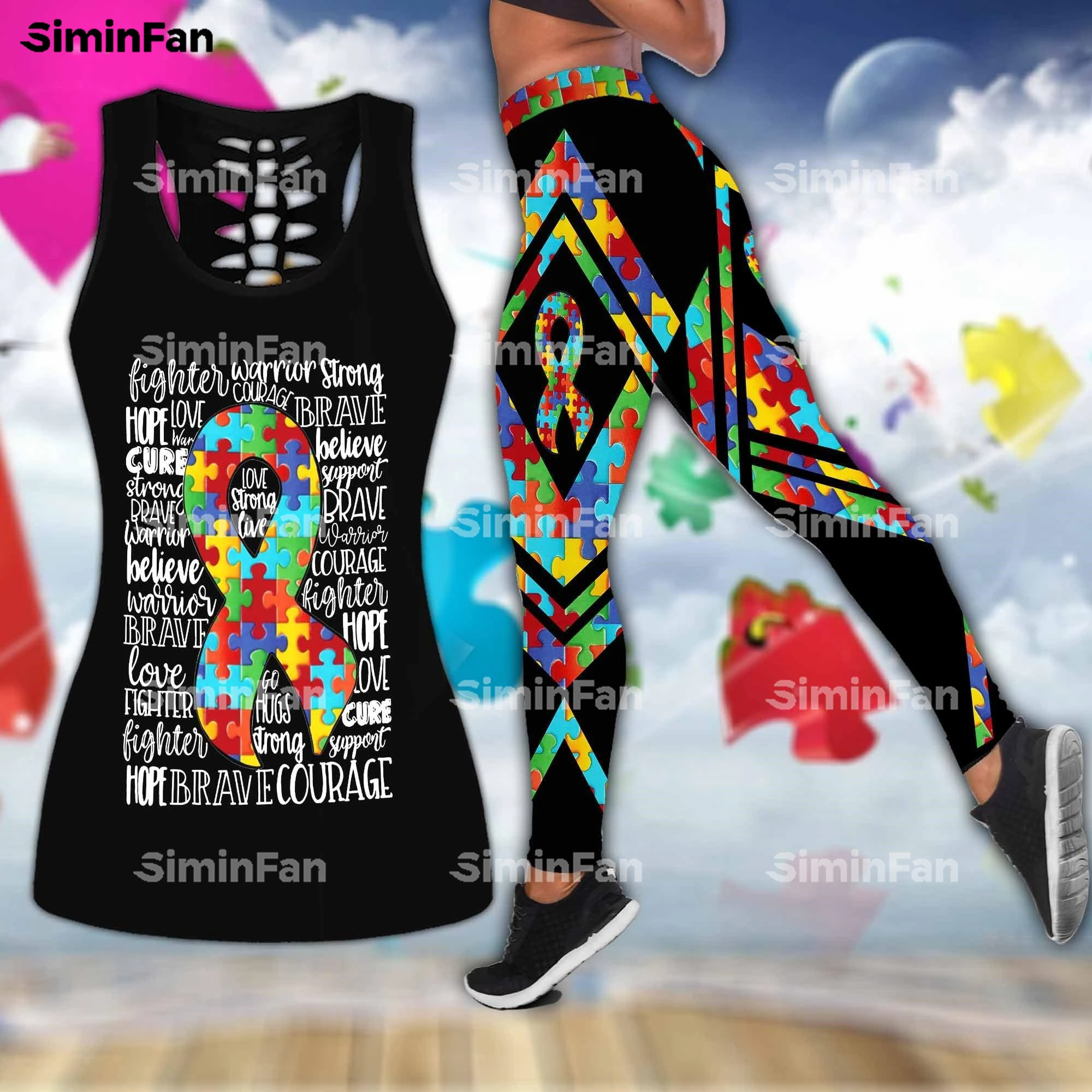 Love Strong Autism 3D Printed Tank Top Legging Women Vest Pant Suits ...