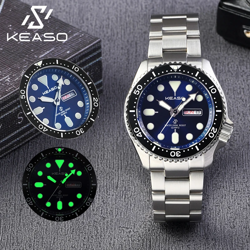 KEASO New Dive Men Quartz Watches Sapphire Glass Mirror MIYOTA 2105 ...