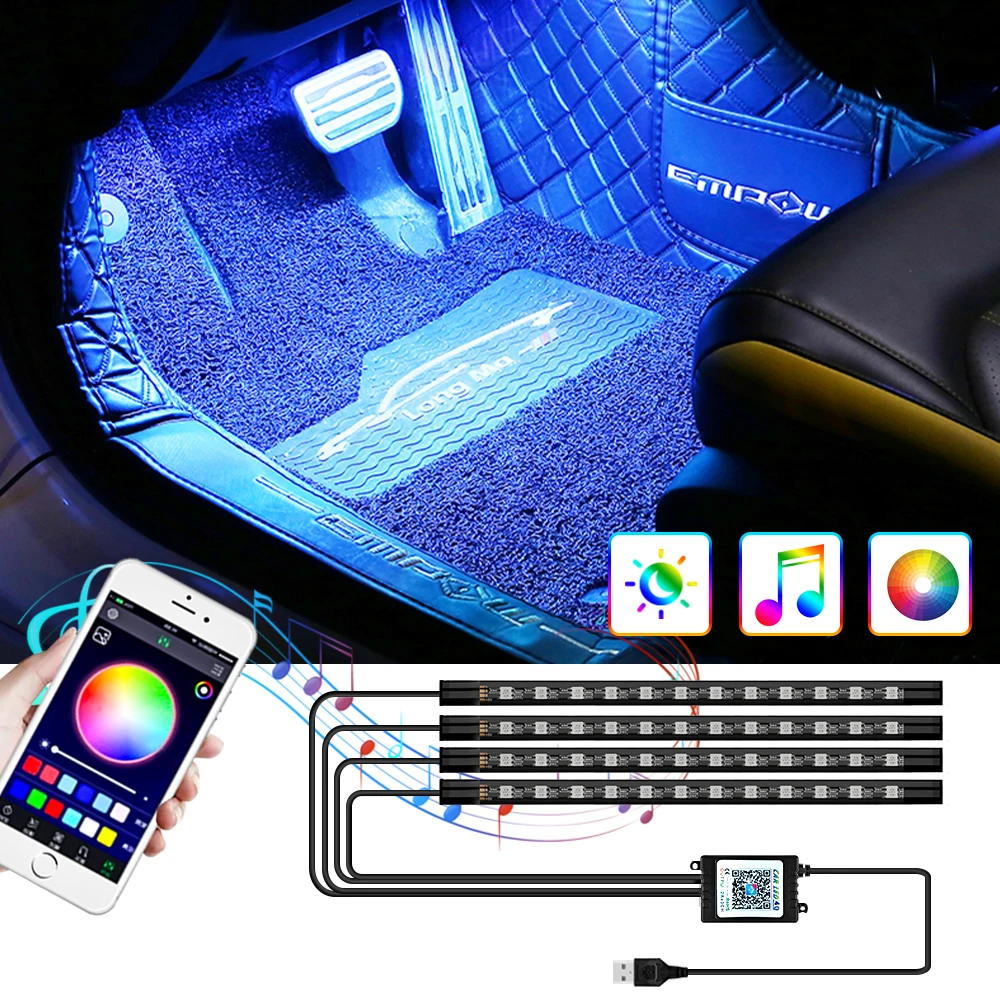 LED-Car-Foot-Light-Ambient-Lamp-With-USB-Wireless-Remote-Music-Control ...
