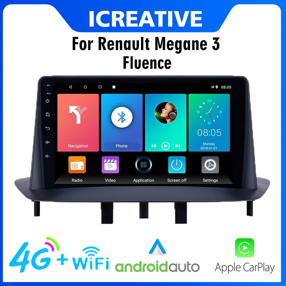 Car Radio For Renault Megane 3 Fluence Android Auto 2 Din Car Multimedia Player 4g Autoradio ...