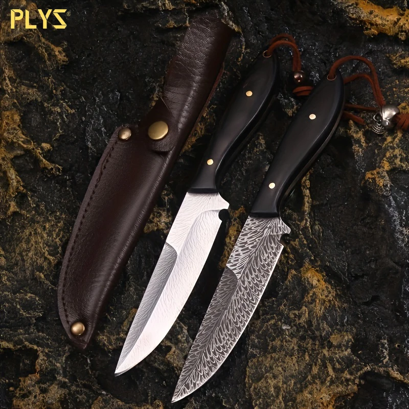 High-Hardness-Sharp-Tactical-Pocket-Knife-with-Feather-Pattern-Wooden ...