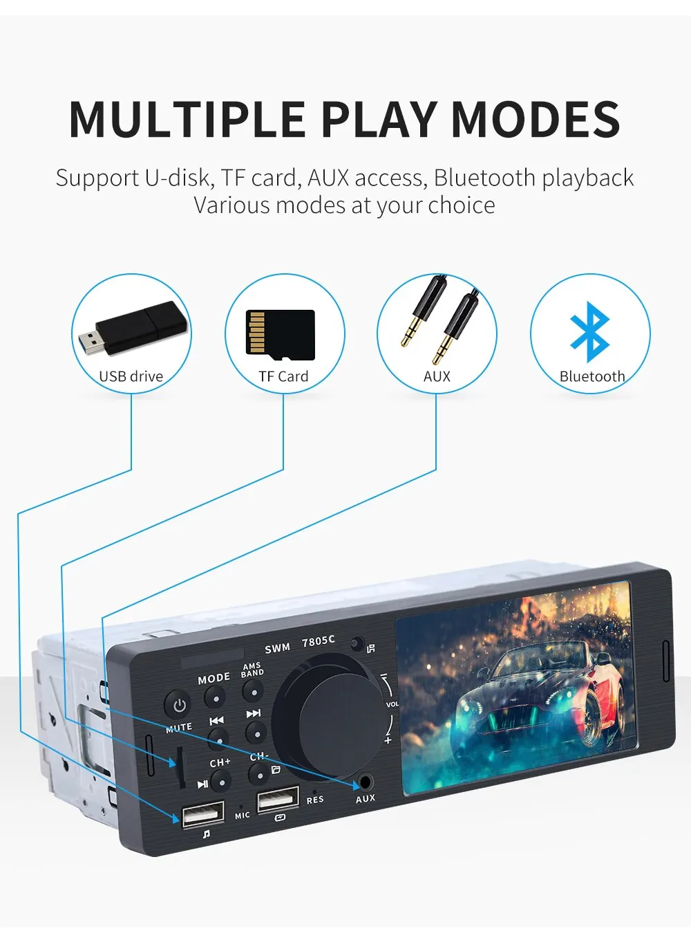 1 Din 4Inch Car Radio Touch Screen Bluetooth Music Handsfree MP5 Player ...