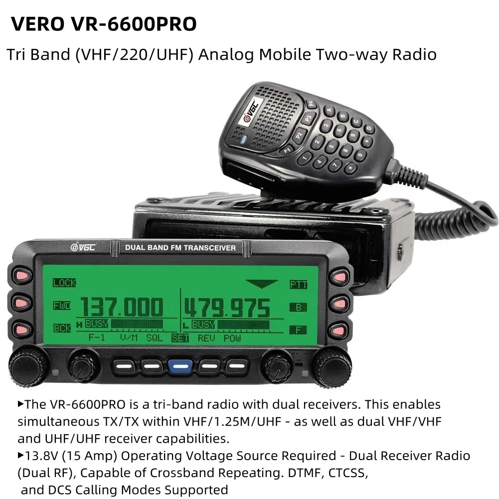 VERO VR-6600PRO tri band 50w mobile radio dual VHF/VHF and UHF/UHF ...