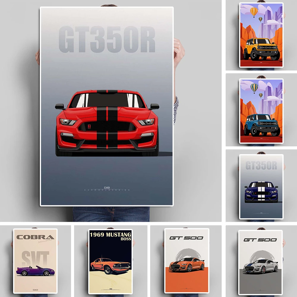 Retro Ford Mustang Graffiti Canvas Painting Luxury Sports Car GT500 ...