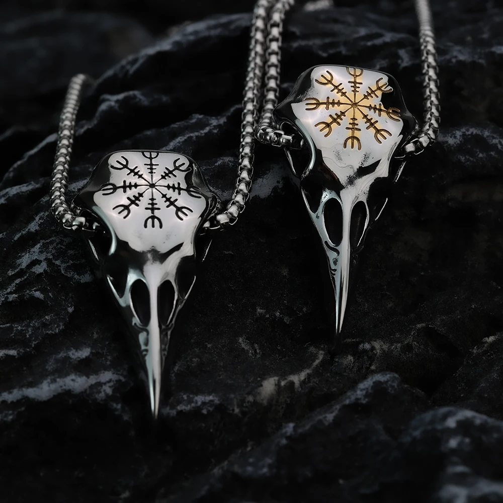 Viking-Crow-Head-Rune-Titanium-Steel-Pendant-European-and-American ...