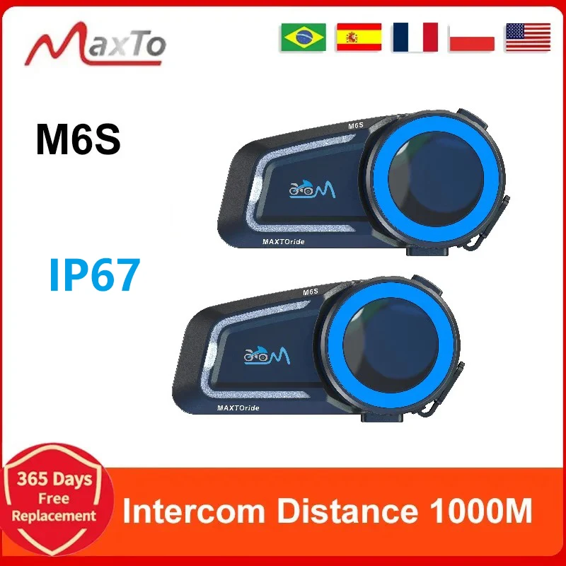 Maxto-M6s-Motorcycle-Bluetooth-Helmet-Headset-Intercom-Distance-1000-Meters-IP67-Waterproof ...