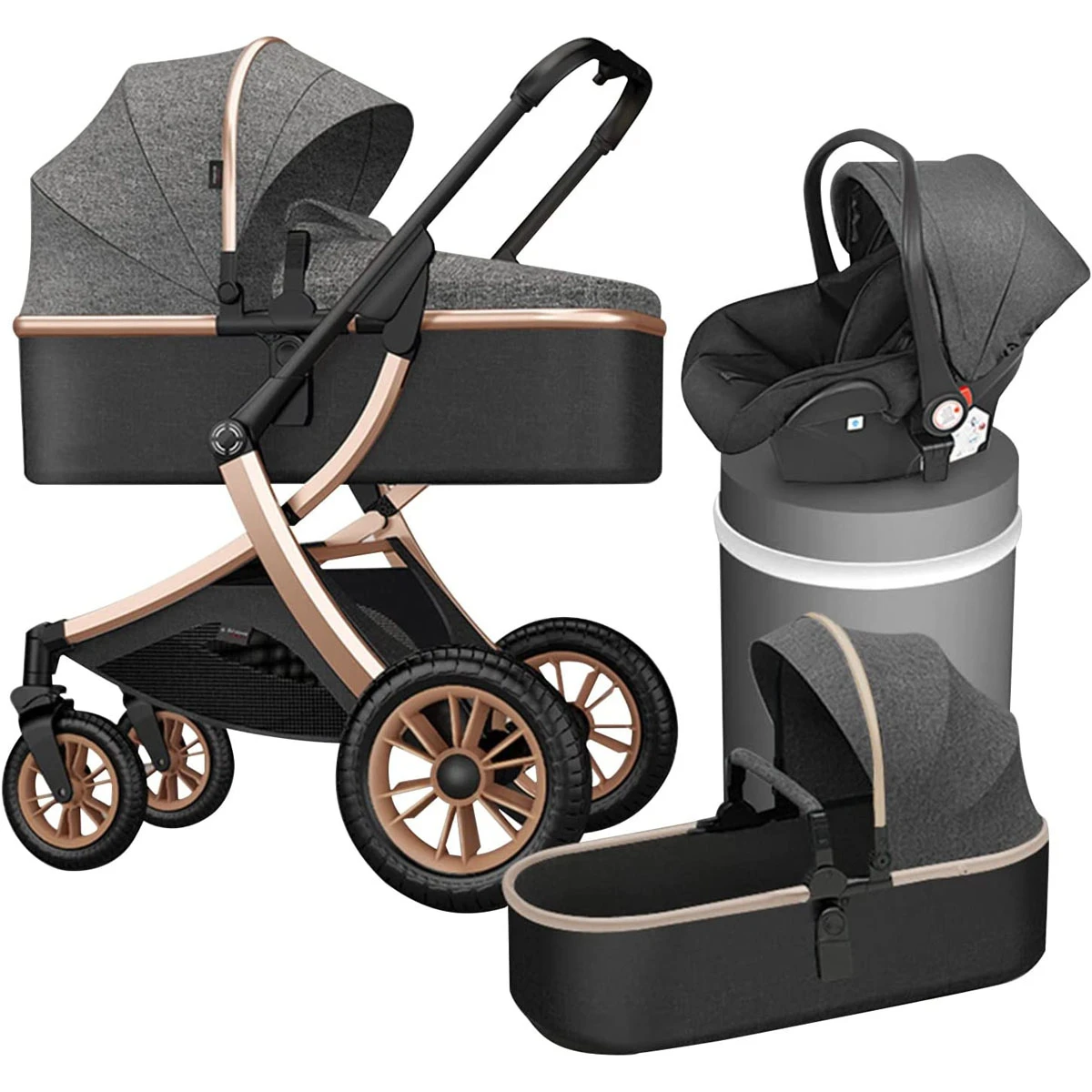 Luxury Baby Stroller 3 In 1, Foldable Prams and Pushchairs, Carriage ...