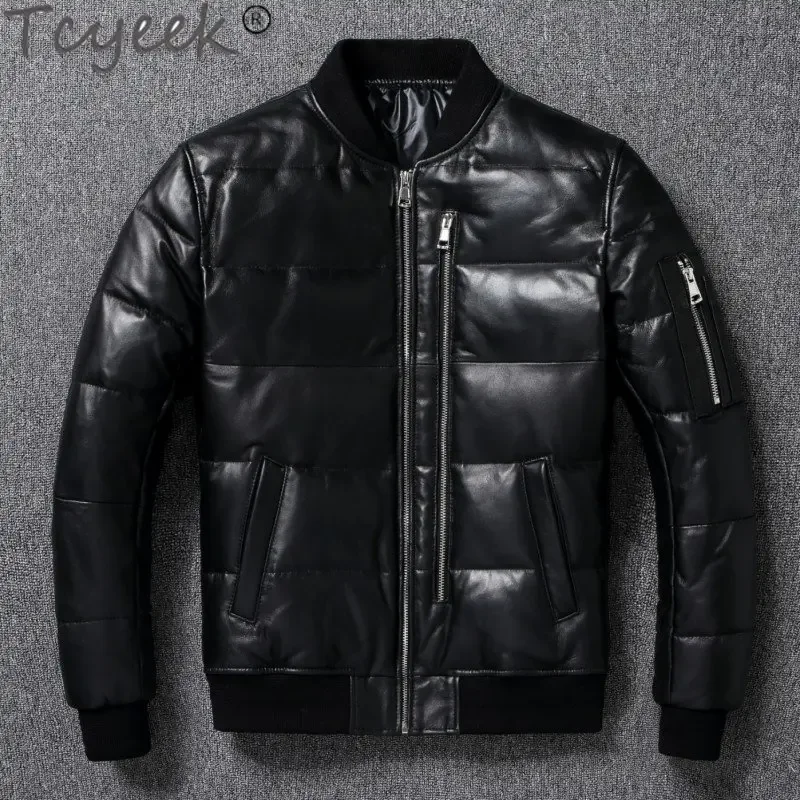Tcyeek-Men-s-Genuine-Leather-Down-Jackets-Short-Sheepskin-Motorcycle ...