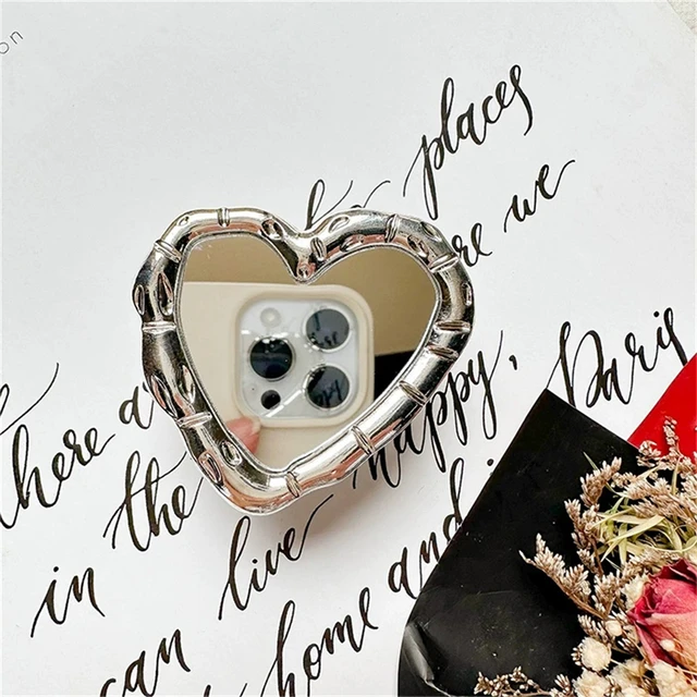 Korea Luxury Silver Heart Grip Tok Griptok Mirror Finger Holder Ring For iPhone Samsung ...