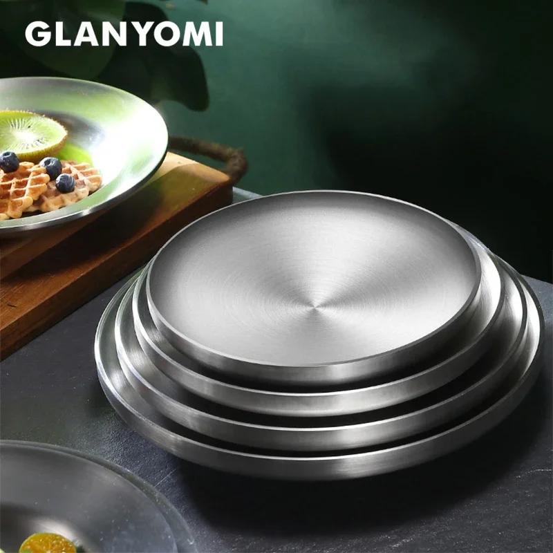 304-Stainless-Steel-Round-Plate-Double-Walled-Insulated-Dinner-Plate ...