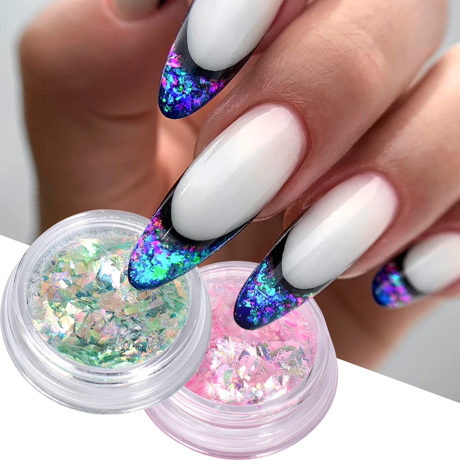 Crystal Aurora Nail Glitter Flakes Irregular Mermaid Fire Opal Sequins ...