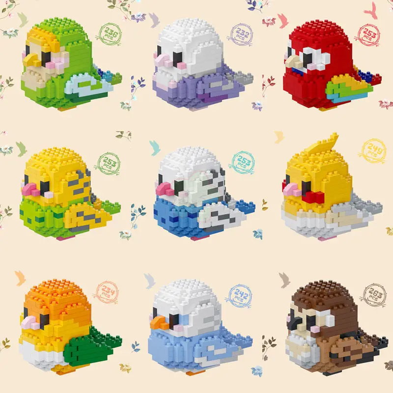 Mini 3D Cute Bird Parrot Model Bricks Set Creative Educational Cartoon ...
