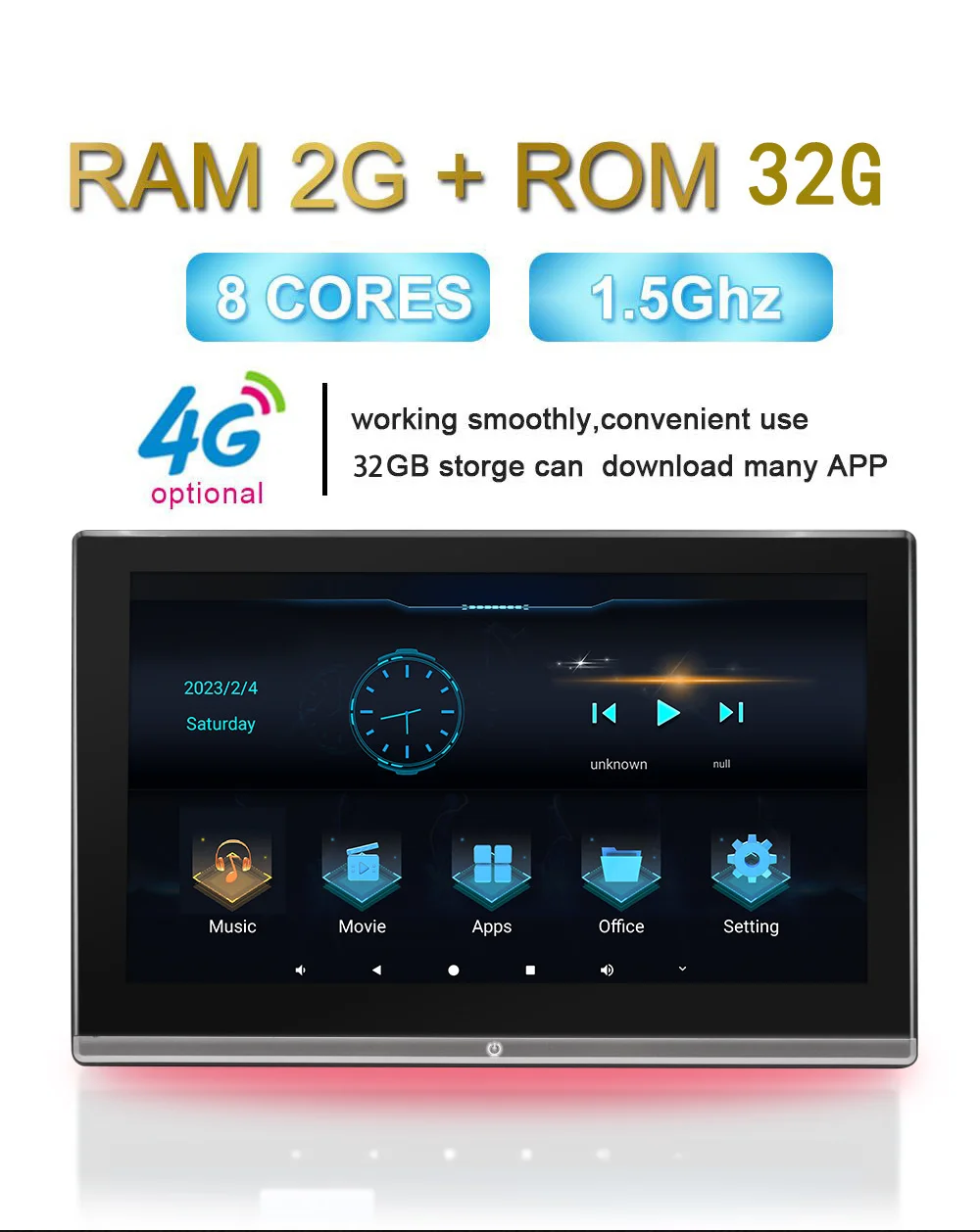 Android-12-Headrest-Monitor-13-Inch-IPS-Screen-Vehicle-Display-With ...