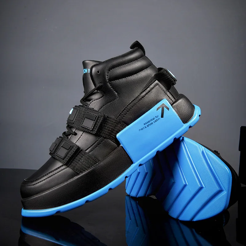 Fashion-New-Leather-Platform-Shoes-Men-Hook-And-Loop-Design-Men-High ...