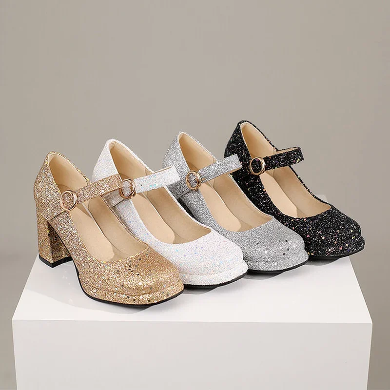 LeShion-Of-Chanmeb-Shiny-Silver-Glitter-Mary-Janes-Pumps-Women-Round ...