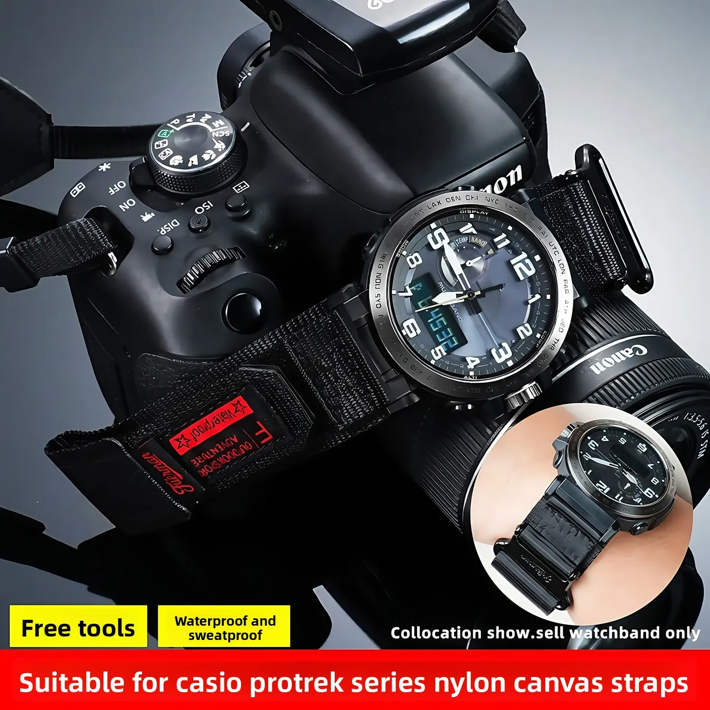23mm 24mm Nylon Watch Strap For Casio PROTREK PRG-650 PRG-600 PRW-6600 ...
