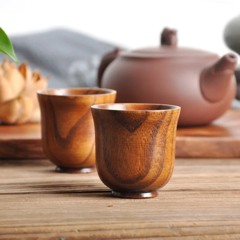 Handmade Tea Cup Natural Solid Wood Reverse Edge Small Cup Delicate ...