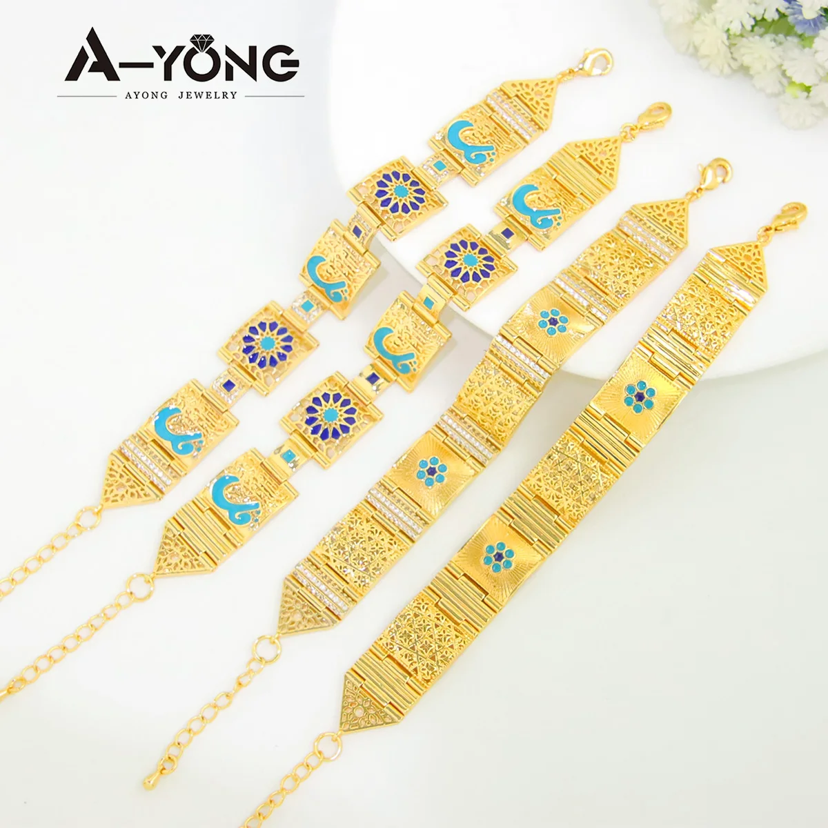 Luxury Arab Gold Color Cuff Bracelet for Women 21k Gold Plated Copper ...