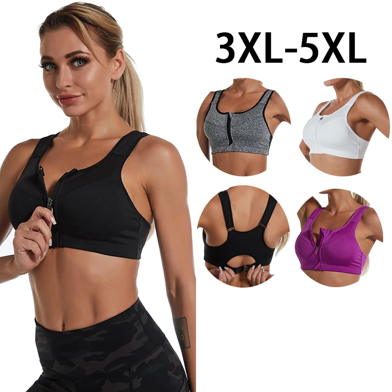 Plus-Size-Women-Zipper-Sports-Bra-Shockproof-Tank-Top-Yoga-Underwear-for-Sporty-Bodybuilding ...