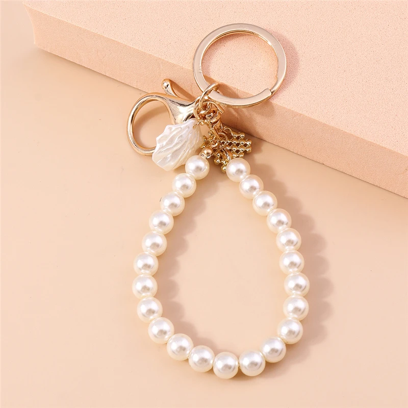 Elegant-Pearl-Link-Chain-Keychains-Summer-Beach-Shell-Charms-Key-Chains ...
