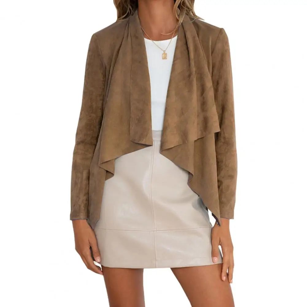 Spring Fall Women Jacket Open Sticth Irregular Ruffle Hem Imitation ...
