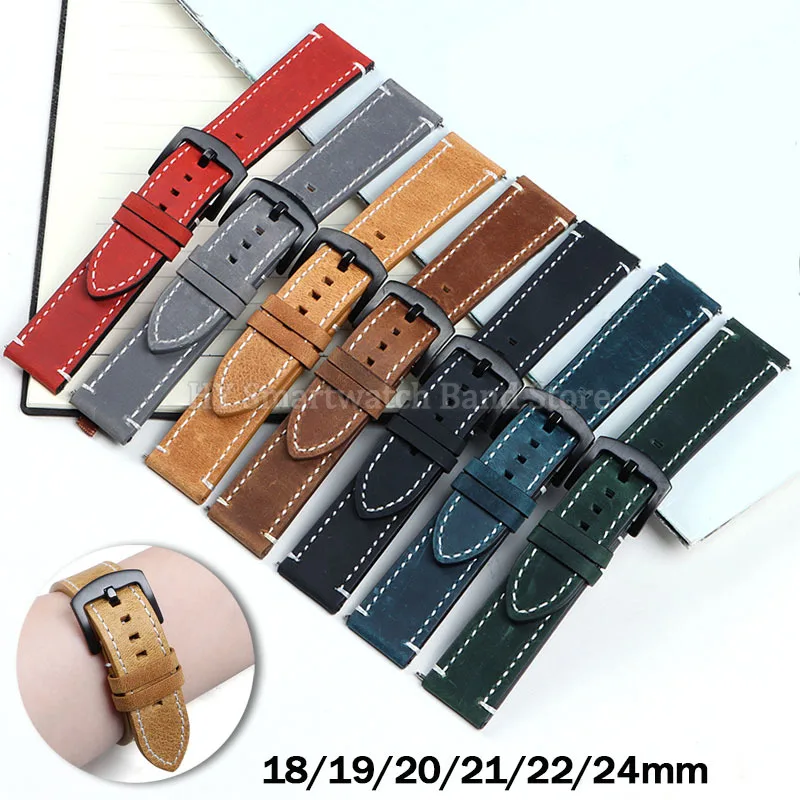 18mm 19mm 20mm 21mm 22mm 24mm Retro Leather Watch Band for Seiko Wrist ...