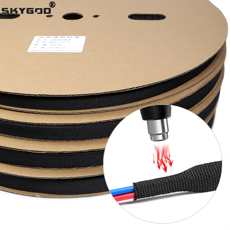 1-50m-PET-Braided-Cable-Sleeve-Heat-Shrink-Tube-Insulation-Flam-Retardant-Shrinkable-Wire-Wrap ...