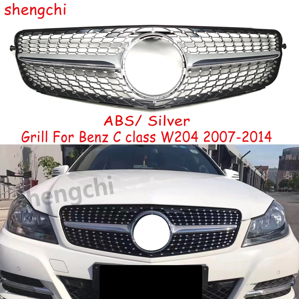 W204 Diamond Style ABS Silver Front Bumper Grill For Mercedes Benz C ...